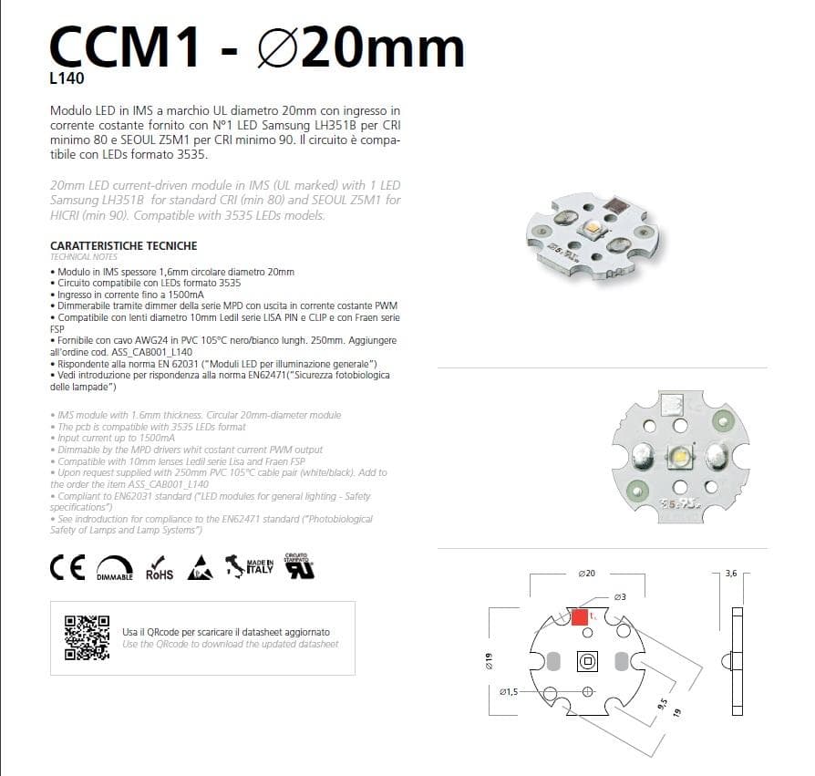 MODULI LED DIAMETRO 20 MM 3000K ALIMENTATI IN CORRENTE | LAMPADEALLED.IT