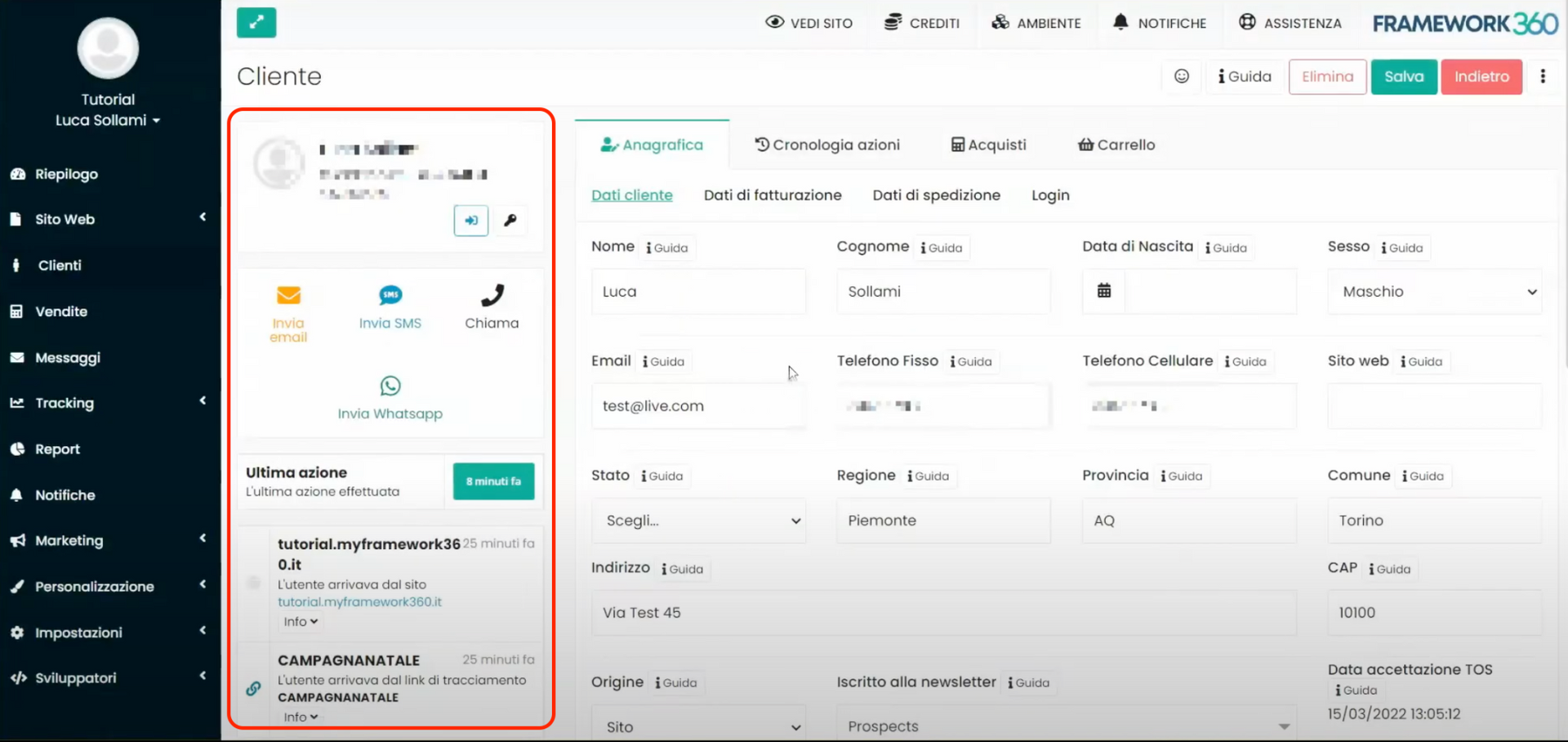 Aggiungere anagrafica cliente | Framework360