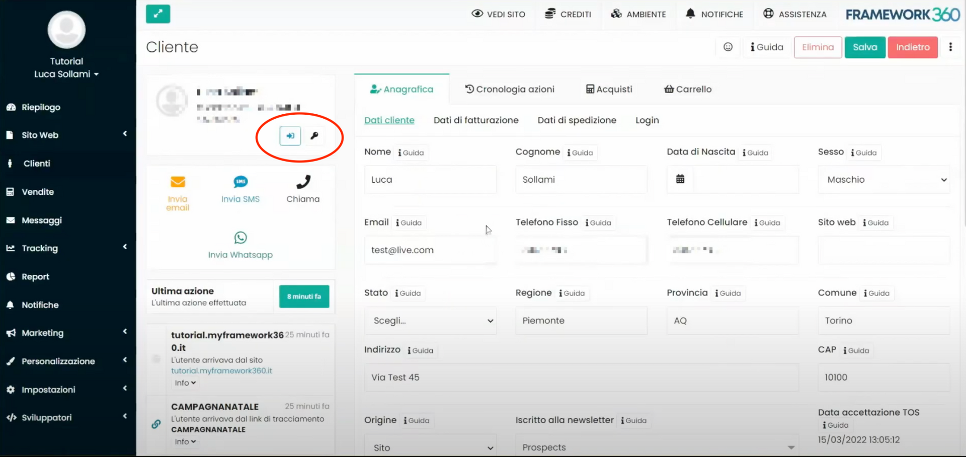 Aggiungere anagrafica cliente | Framework360