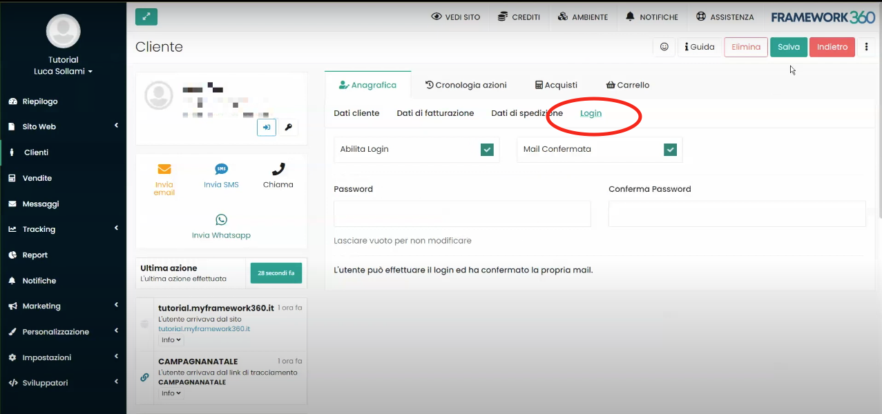 Creare area riservata per il cliente | Framework360