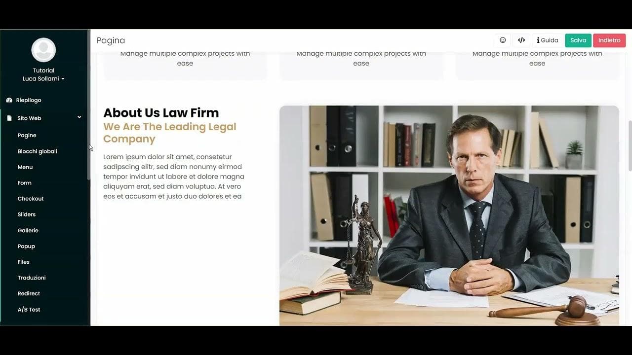 Modificare o eliminare blocchi visual builder | Framework360