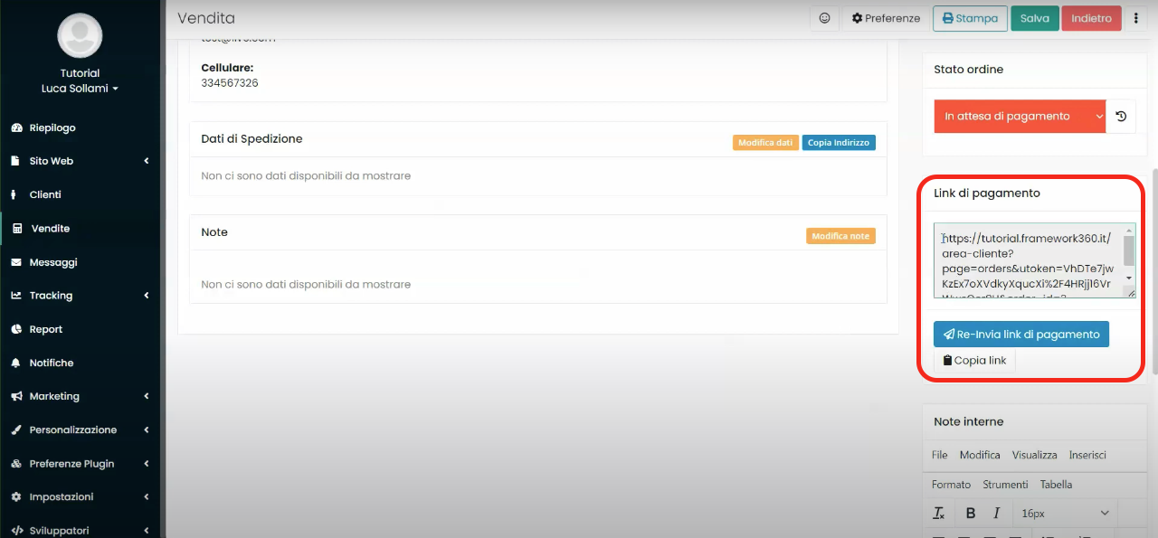 Inviare link di pagamento ad un cliente | Framework360