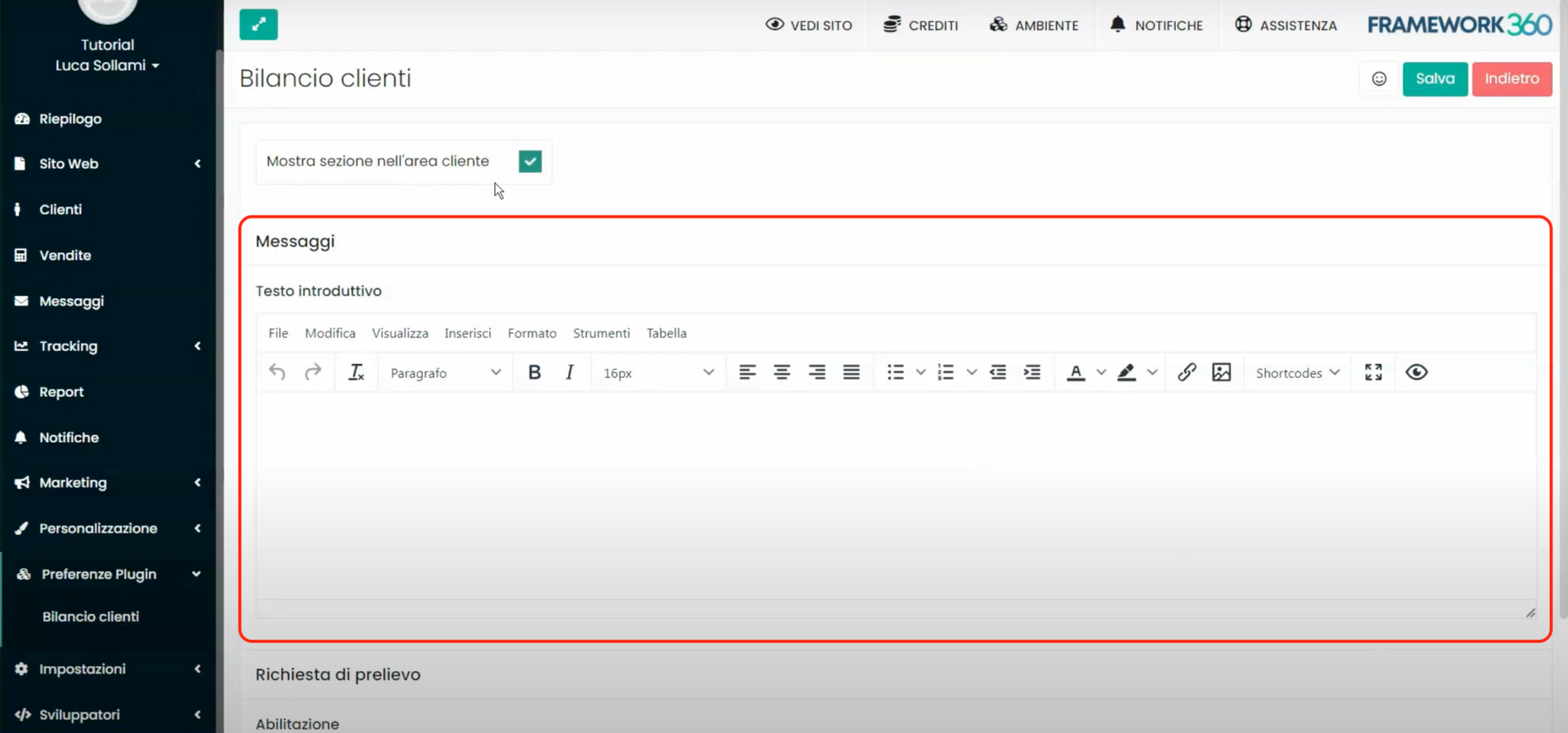 Plugin Bilancio clienti | Framework360